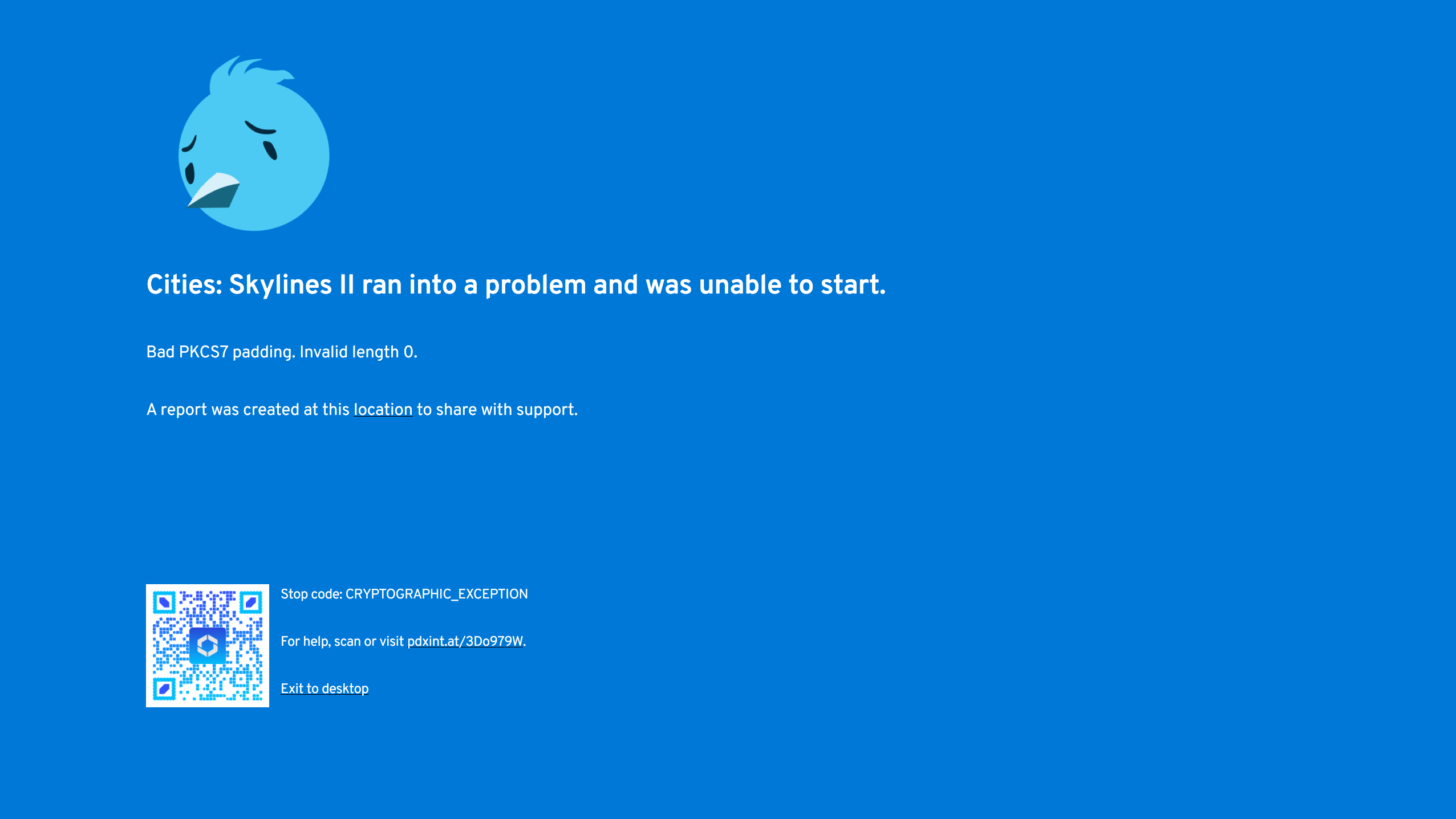 Error screen : Bad PKCS7 padding. Invalid length 0 | Paradox Interactive Forums